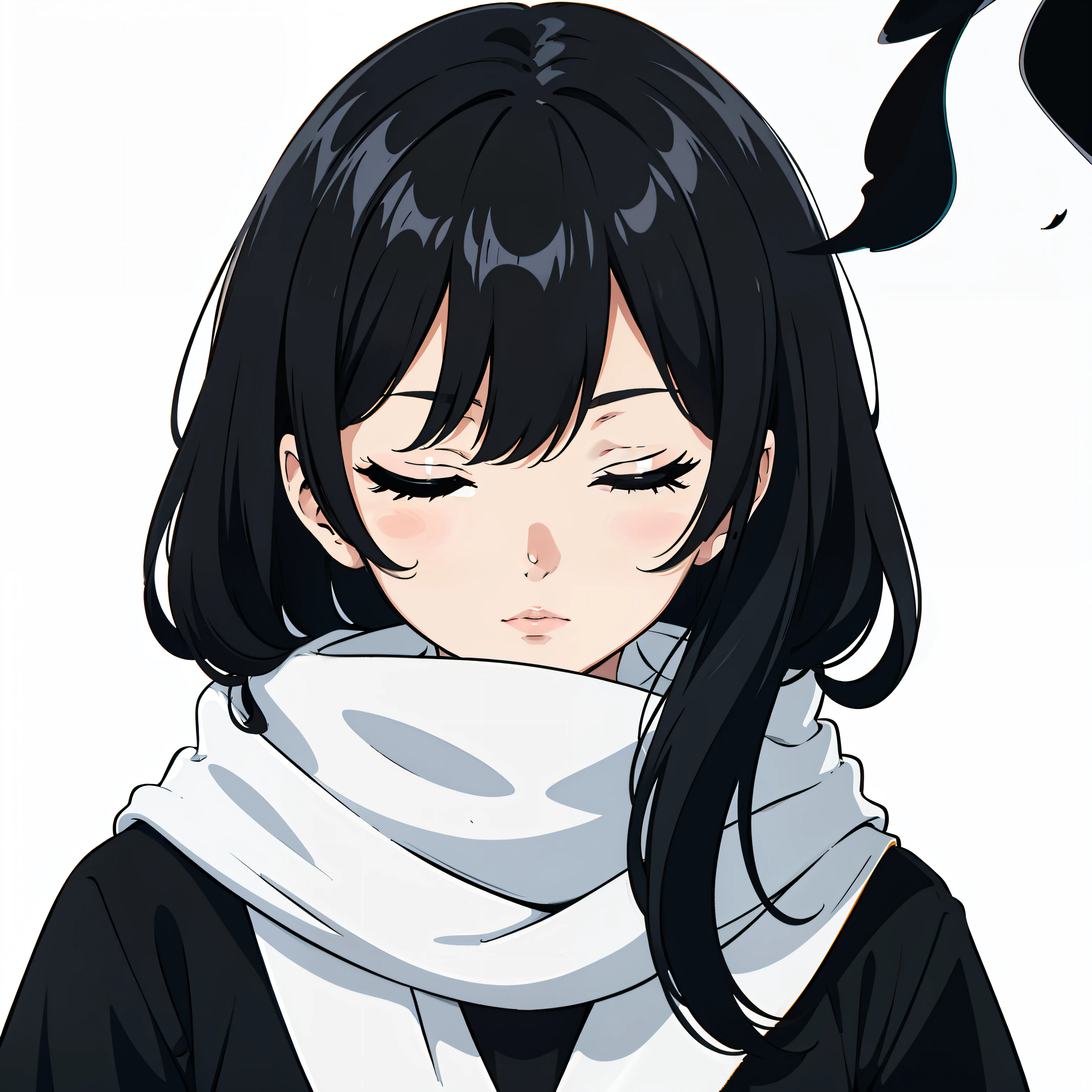 Anime girl with black hair and white scarf looking at her phone - SeaArt AI