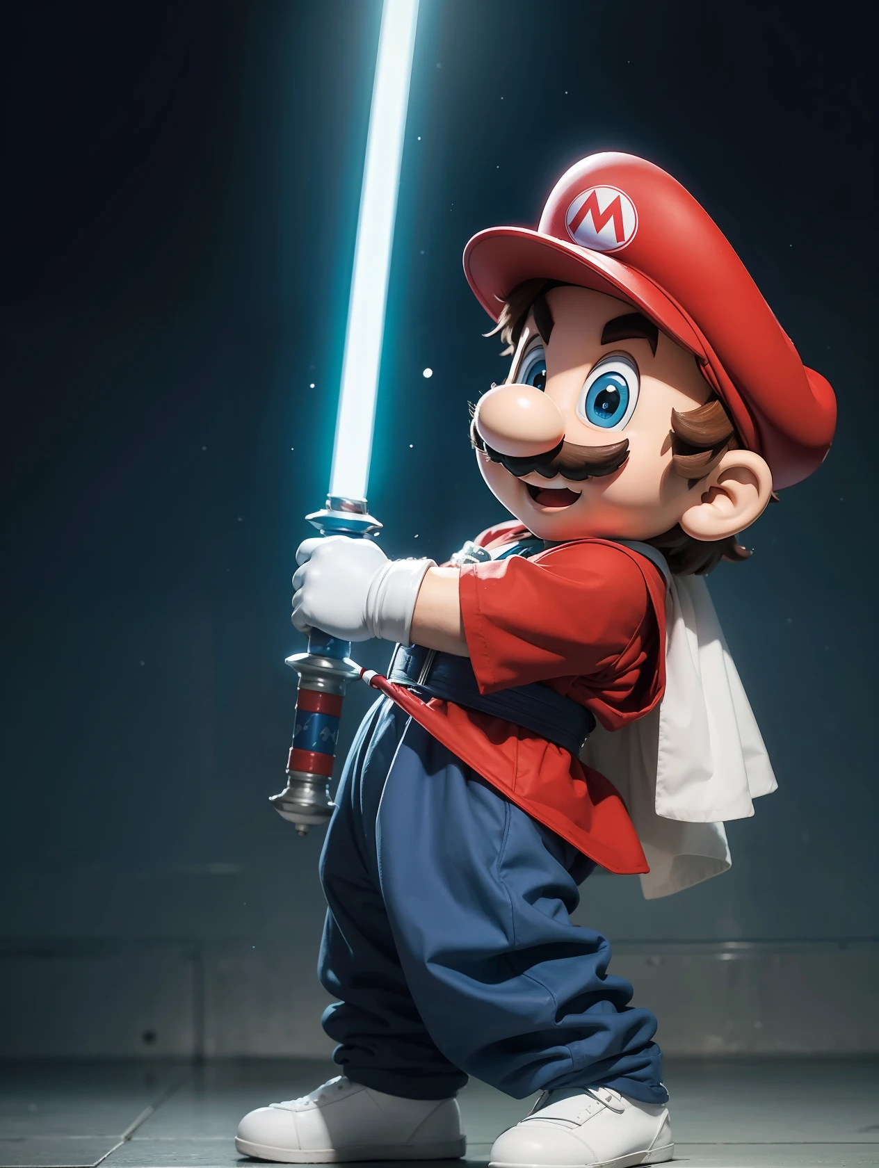 A close up of a nintendo character holding a light saber - SeaArt AI