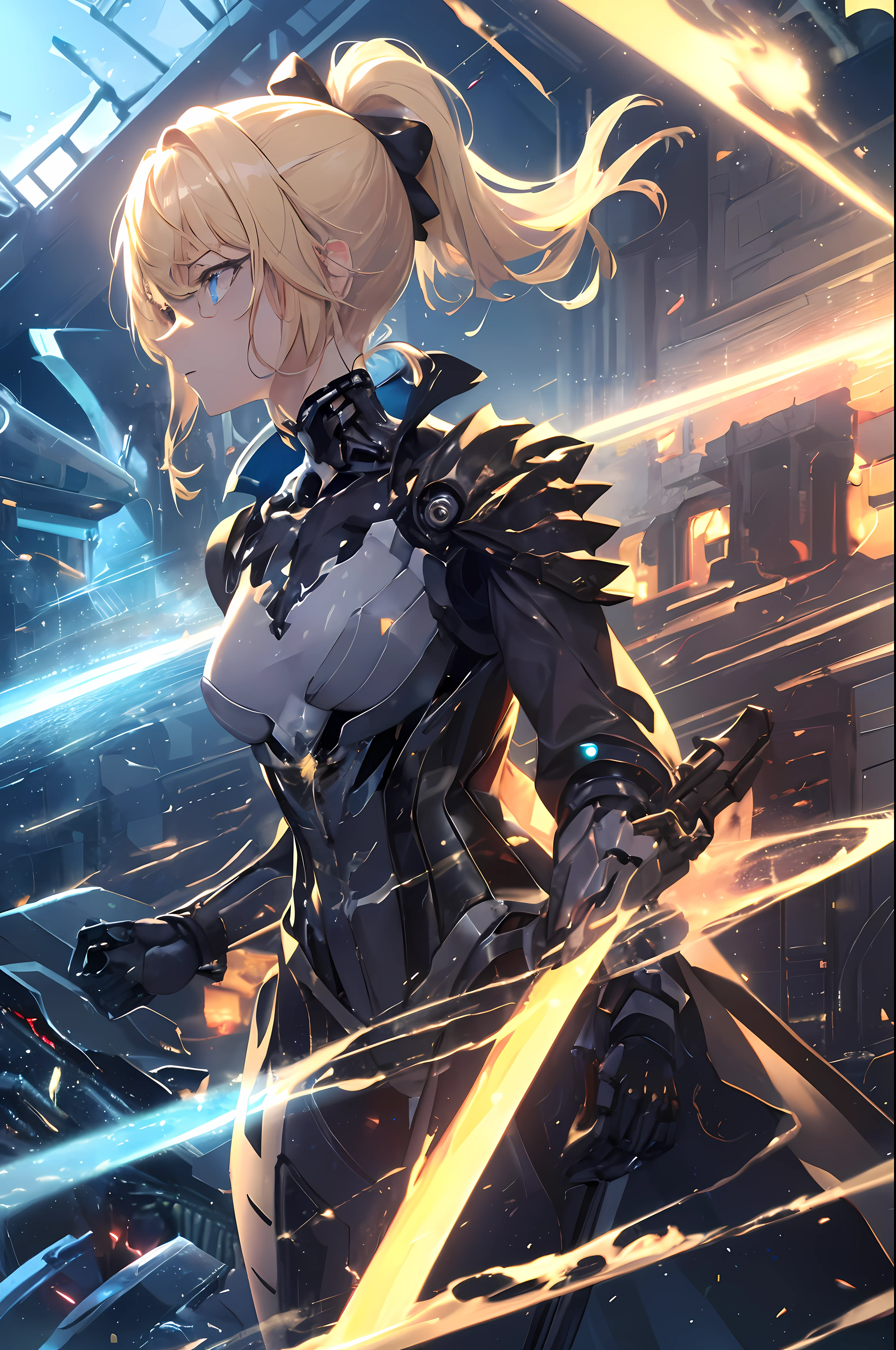 A woman in a futuristic outfit standing in front of a futuristic city ...