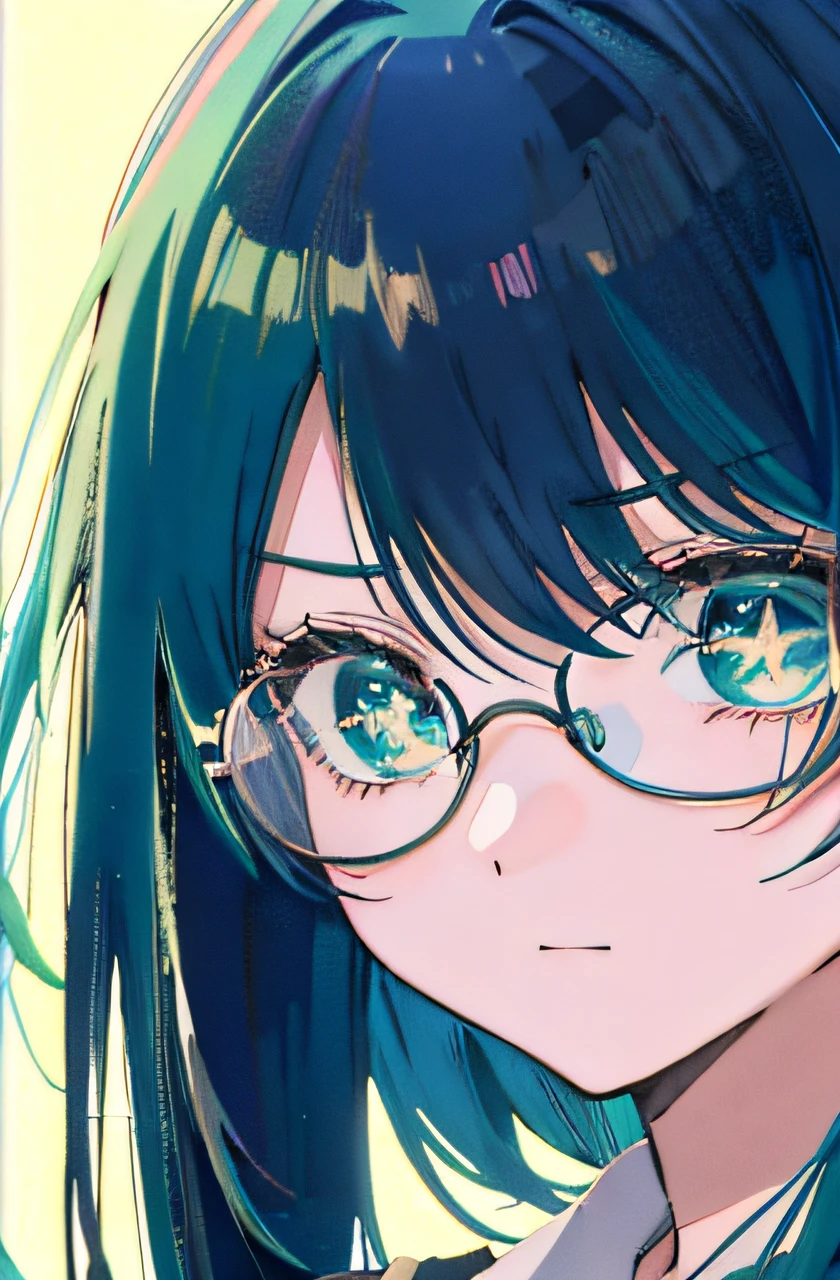 Anime girl with blue hair and glasses looking at the camera - SeaArt AI