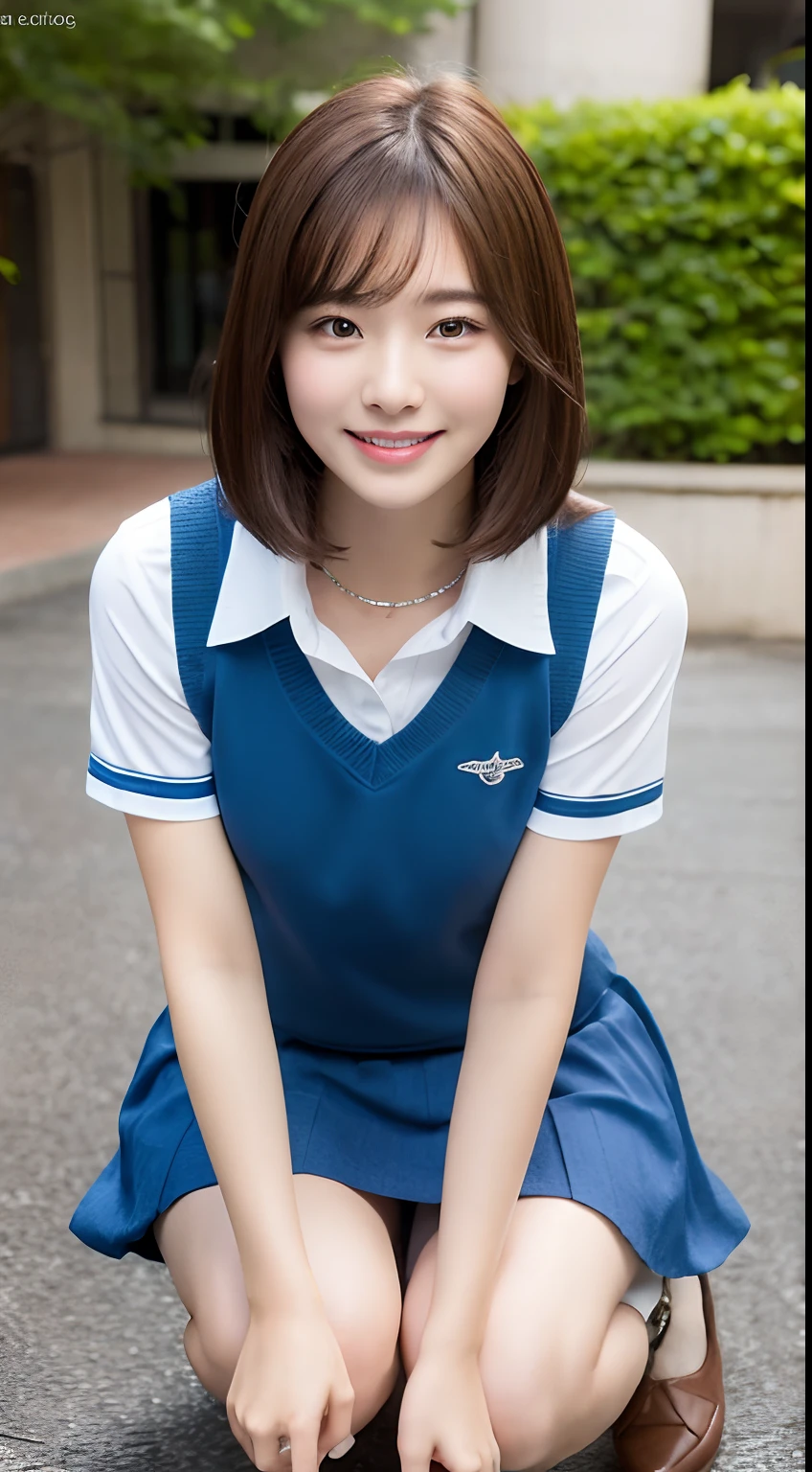 A close up of a woman kneeling on the ground with her legs crossed ...