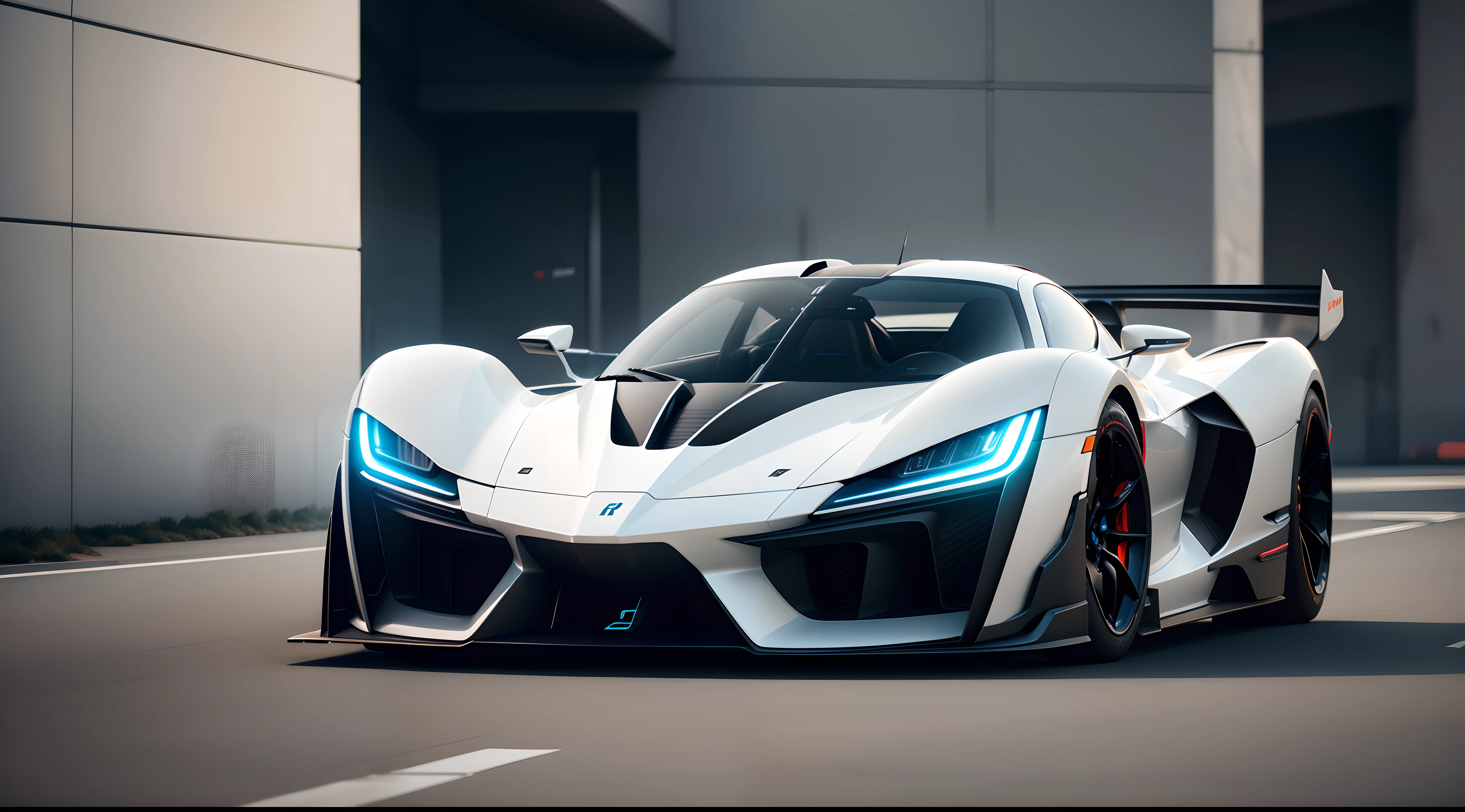 A close up of a white sports car driving on a road - SeaArt AI