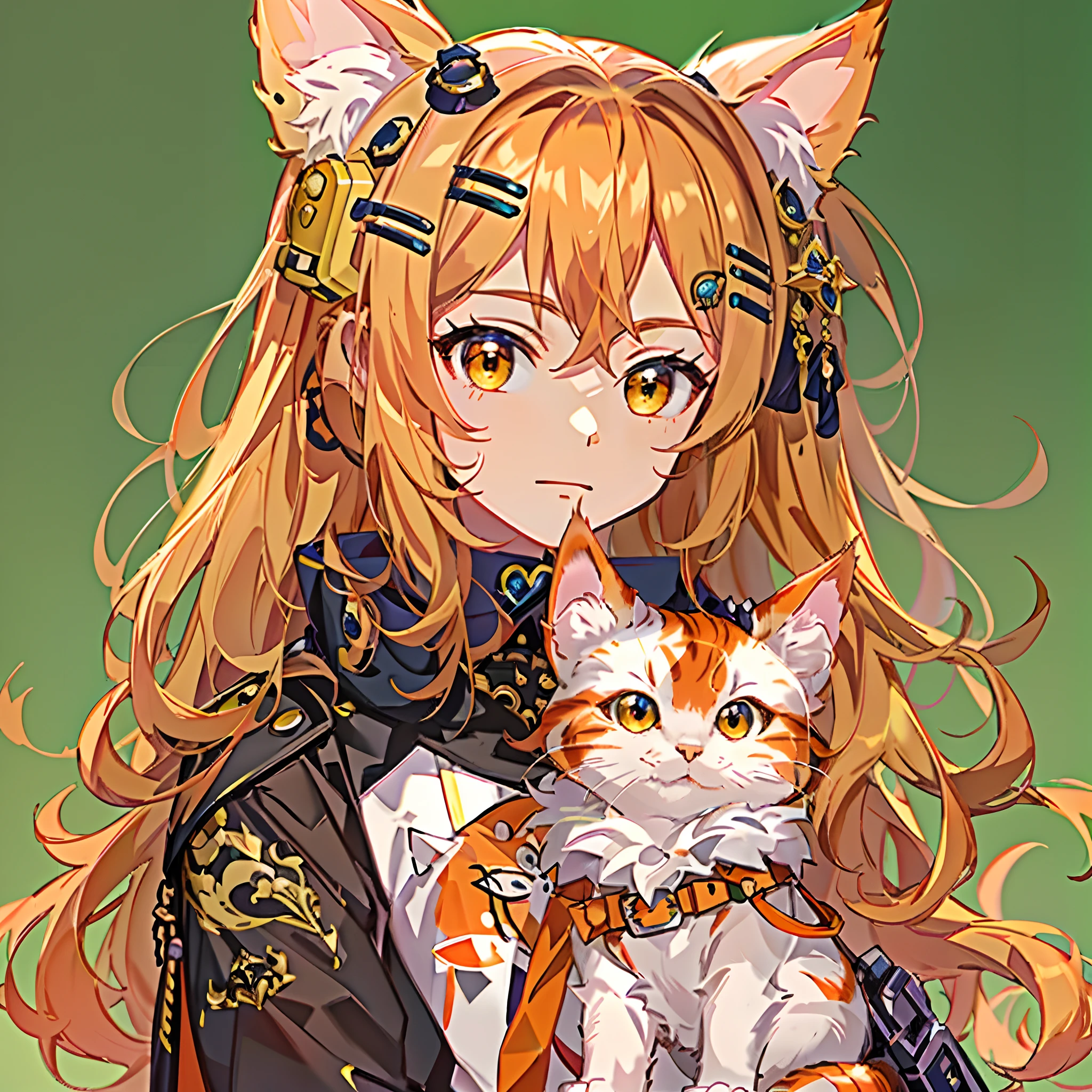 Anime girl with long hair holding a cat in her arms - SeaArt AI