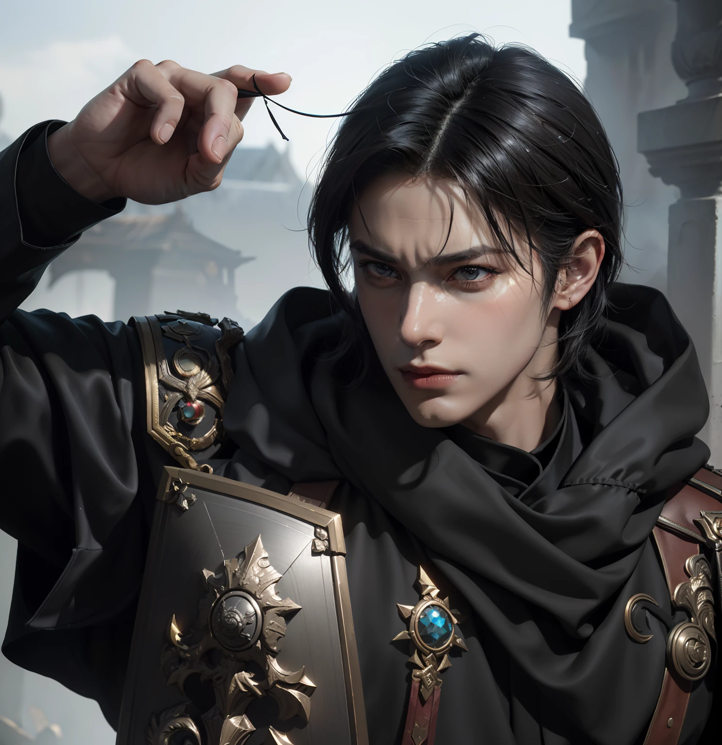 A close up of a person in a black outfit holding a sword - SeaArt AI