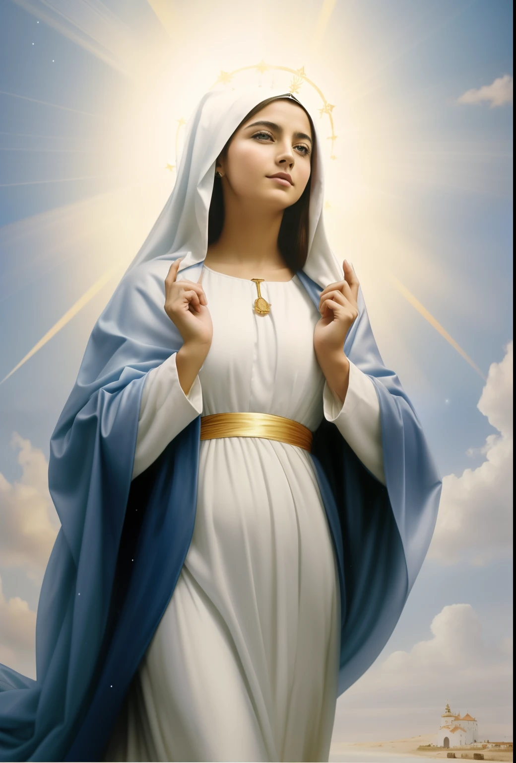 A close up of a statue of a woman with a cross - SeaArt AI