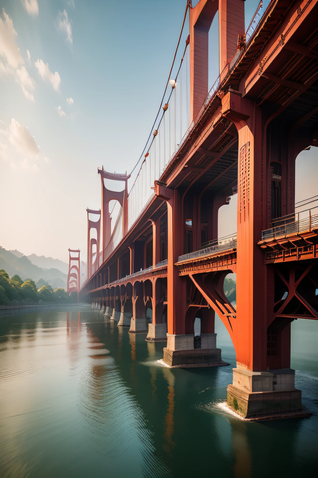 A view of a bridge spanning over a body of water - SeaArt AI