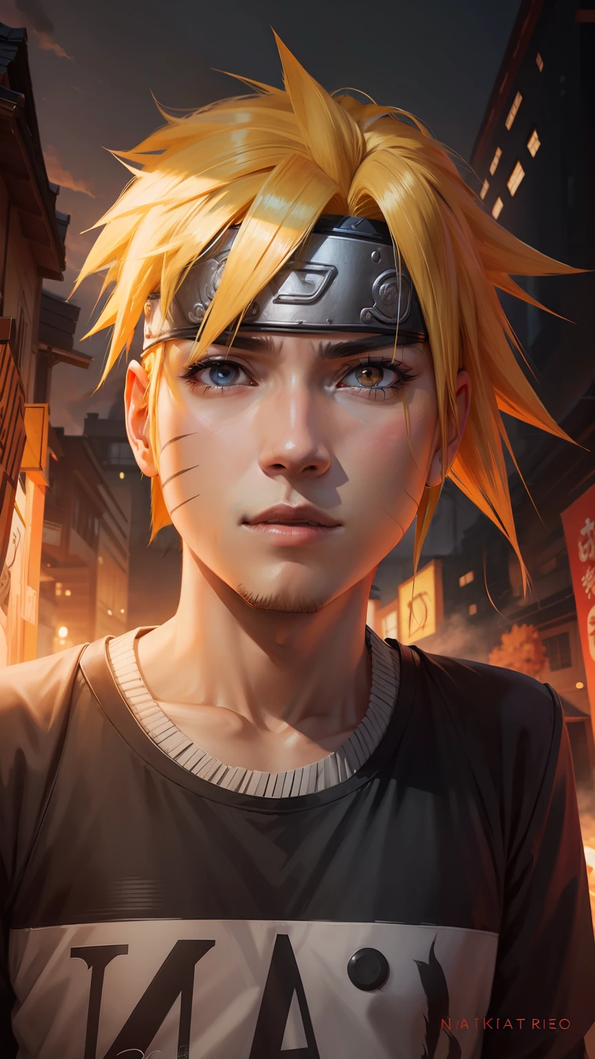 A close up of a person with a shirt on and a street - SeaArt AI