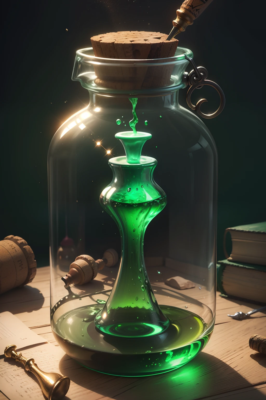 There is a green glass jar with a candle inside of it - SeaArt AI