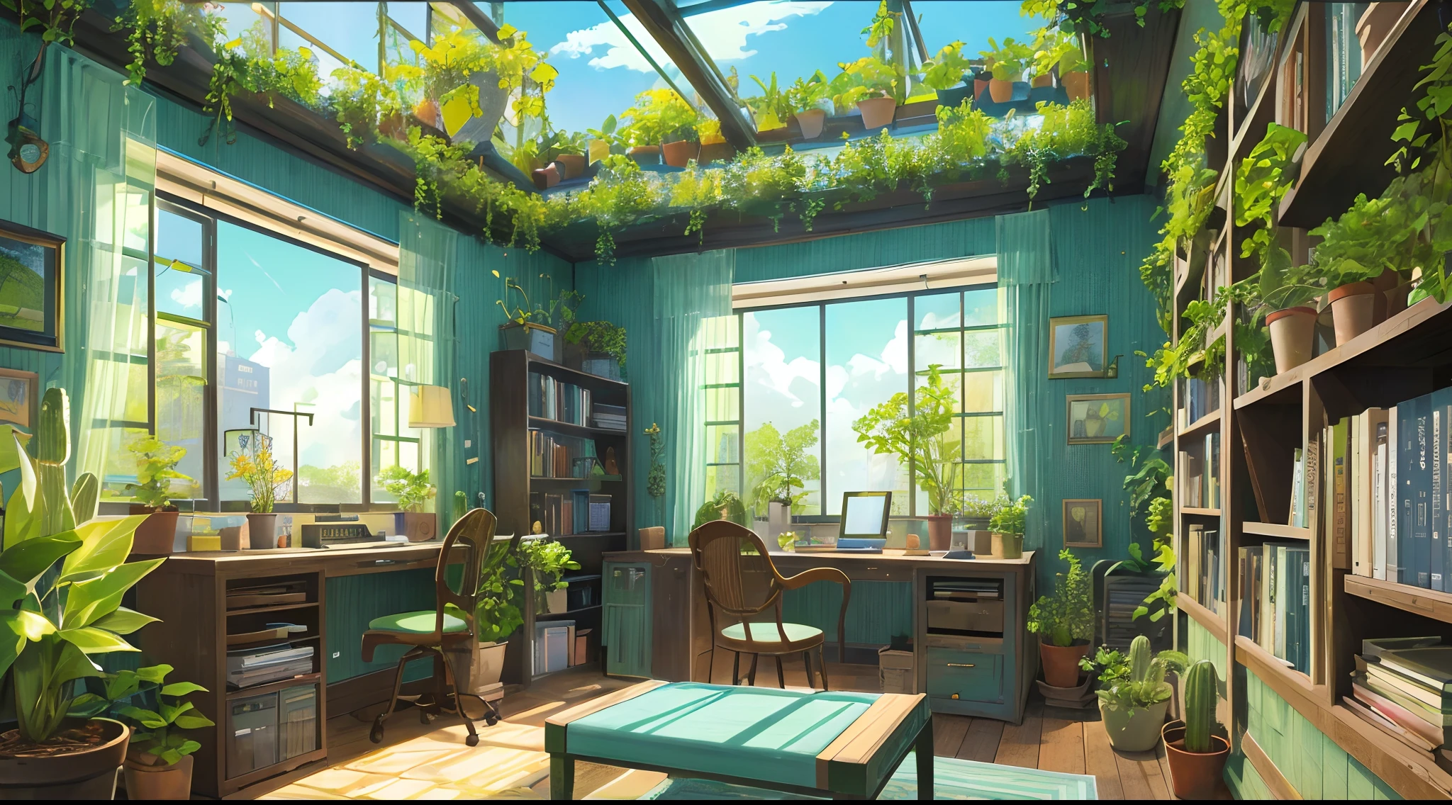 Anime scene of a room with a desk - SeaArt AI