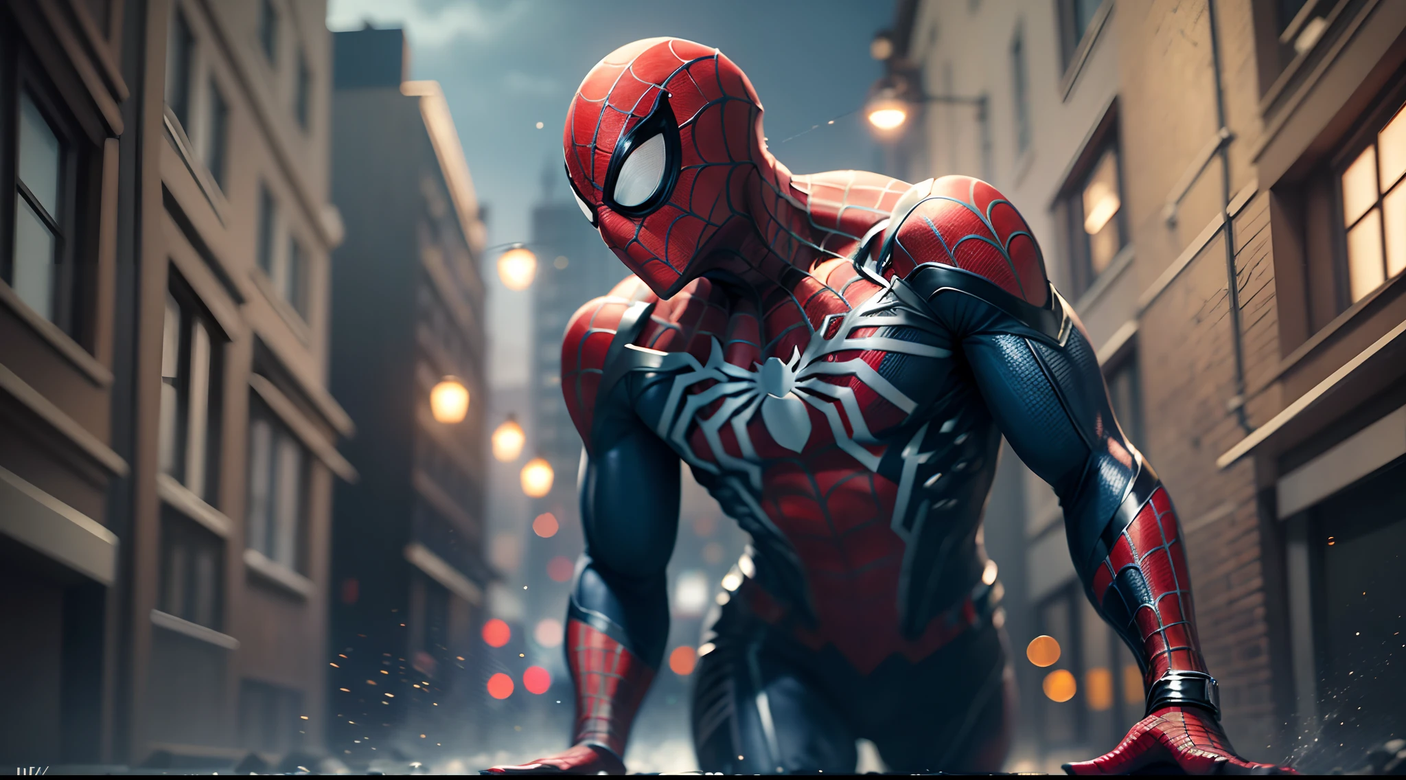 Spider - man in the rain by the dark - SeaArt AI