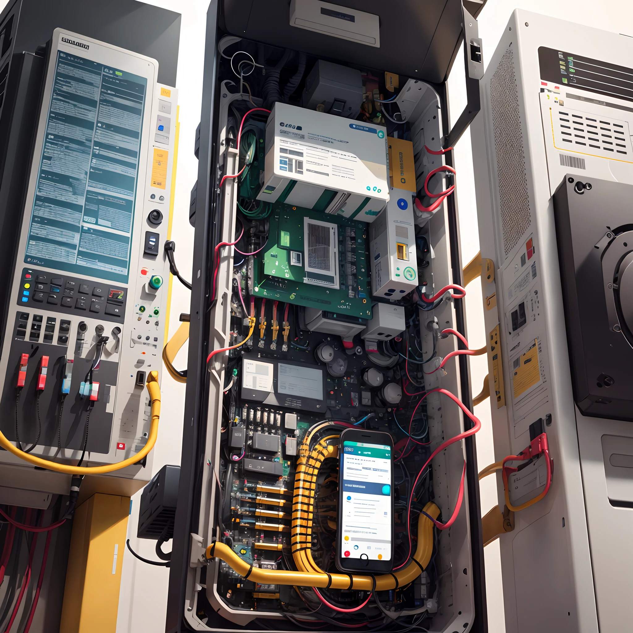 A close up of a computer and other electronic equipment in a box ...