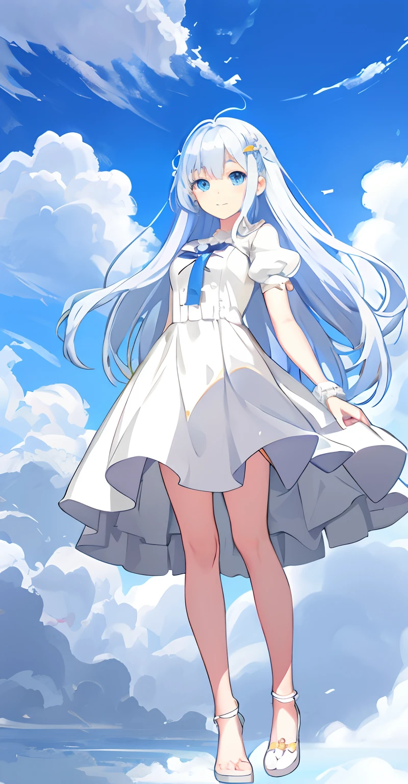 A close up of a person in a dress standing on a cloud - SeaArt AI