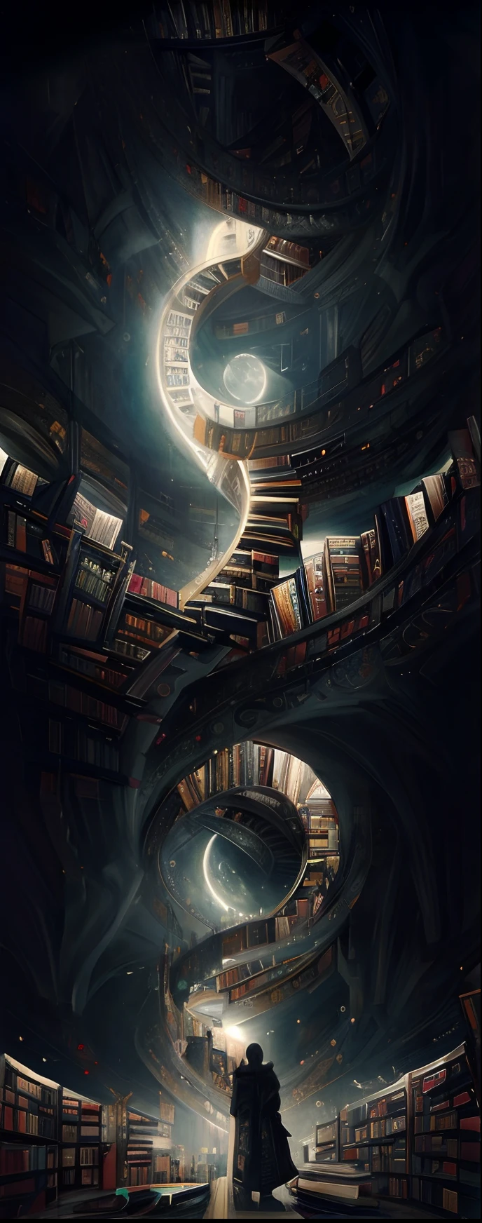 A man standing in a library looking at books on shelves - SeaArt AI