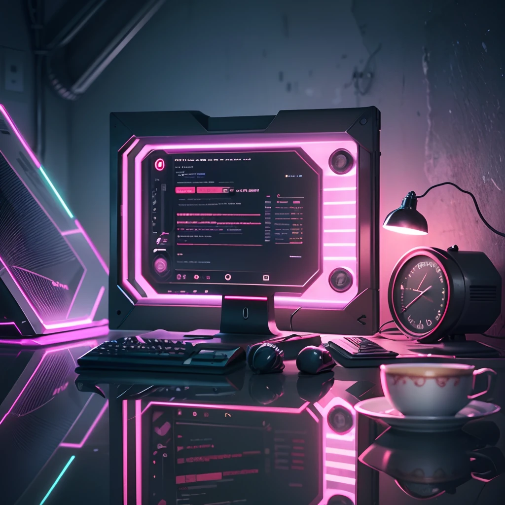 A close up of a computer monitor sitting on top of a desk - SeaArt AI