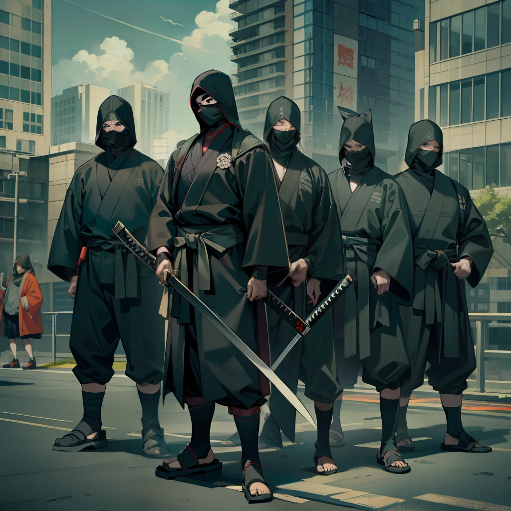 Arafed image of a group of ninjas in a city - SeaArt AI