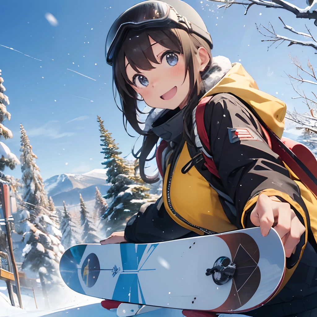 Anime girl with snowboard in hand in the snow - SeaArt AI