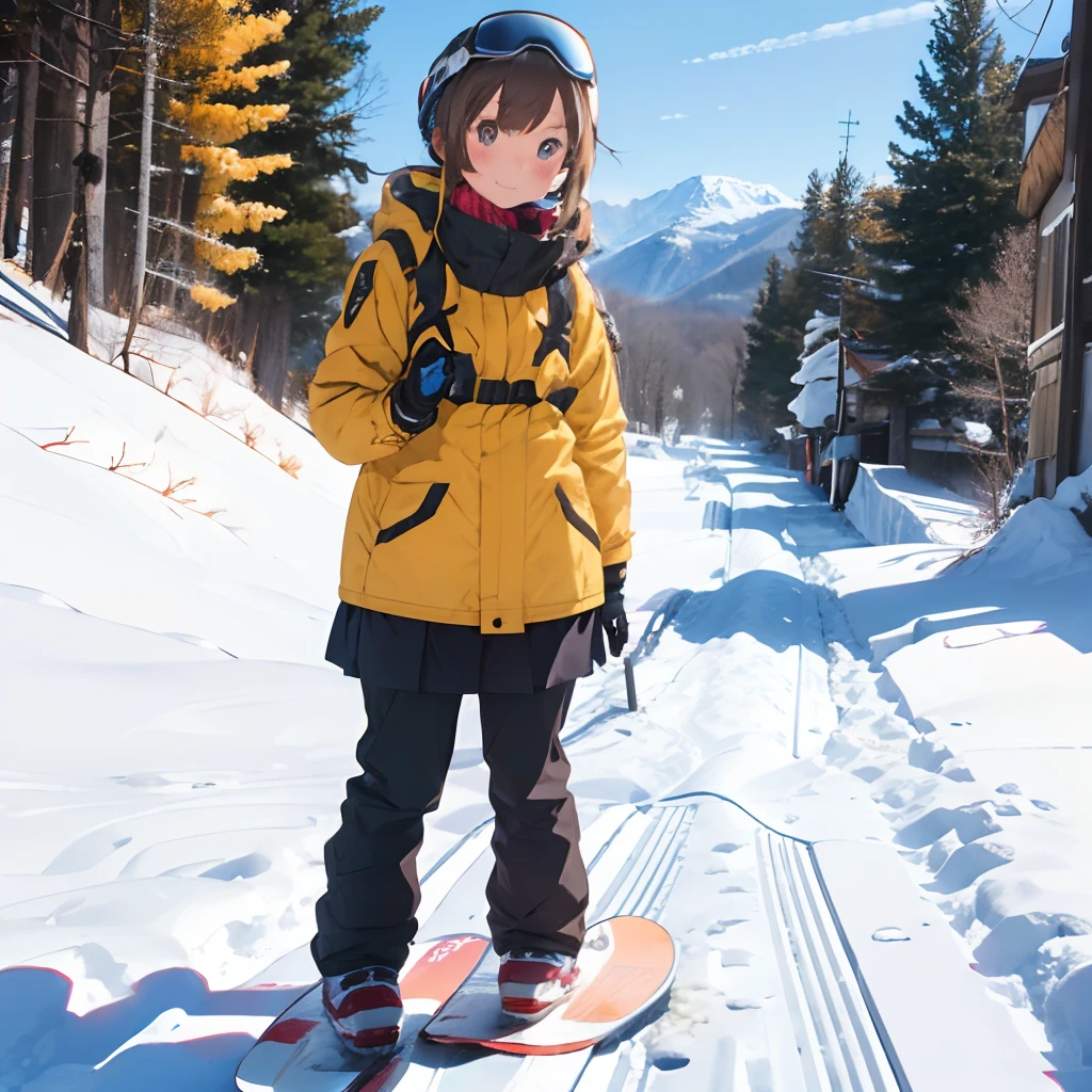 There is a young child standing on a snowboard in the snow - SeaArt AI