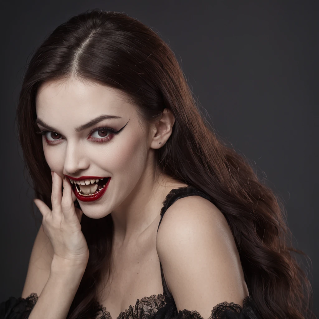 Arafed woman with vampire makeup and fangs posing for a picture - SeaArt AI