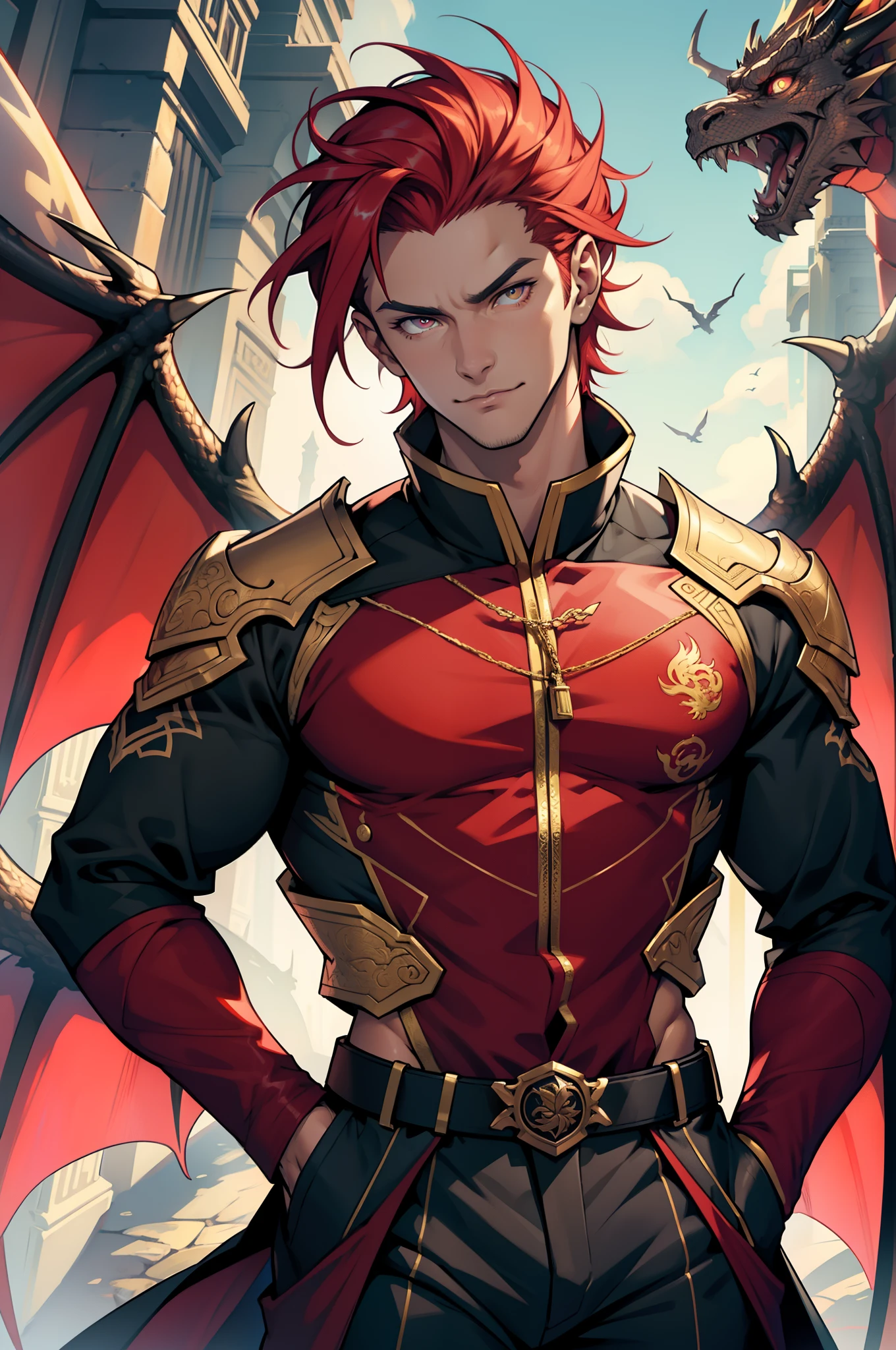 A close up of a person with red hair and a dragon - SeaArt AI