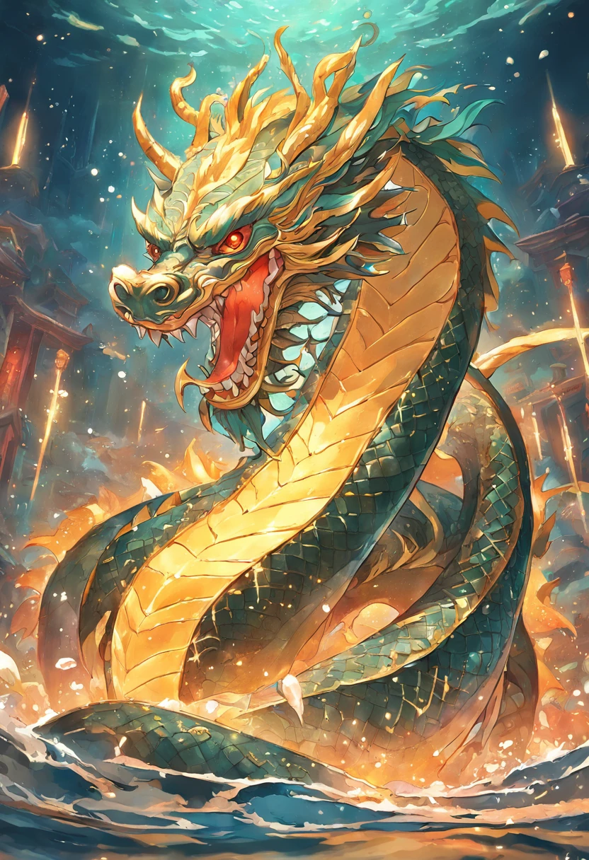 A painting of a dragon with a long neck and a long tail - SeaArt AI