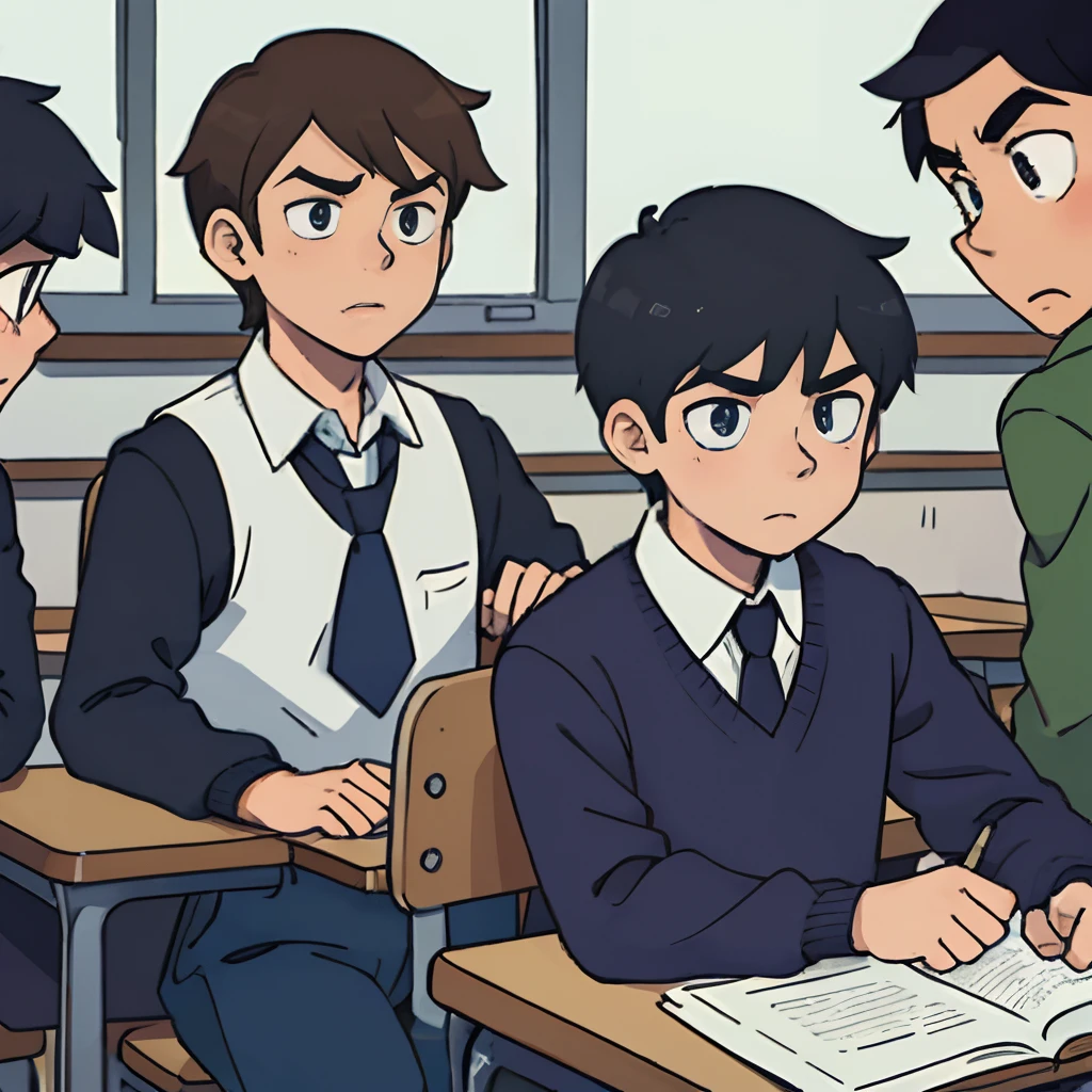 Anime characters sitting in a classroom with a book and a pencil ...