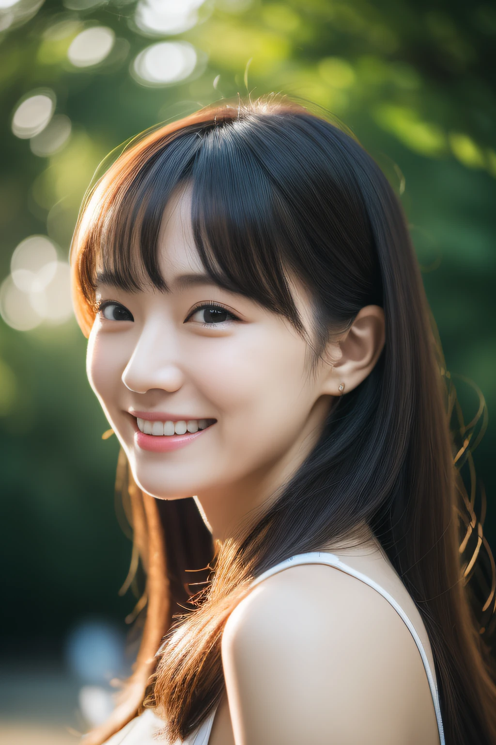 A close up of a woman with long hair smiling at the camera - SeaArt AI