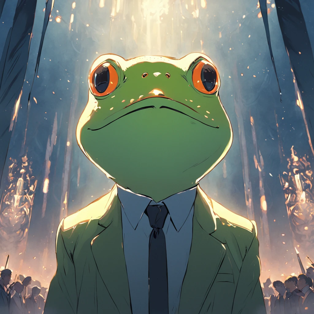 There is a frog in a suit and tie standing in a forest - SeaArt AI