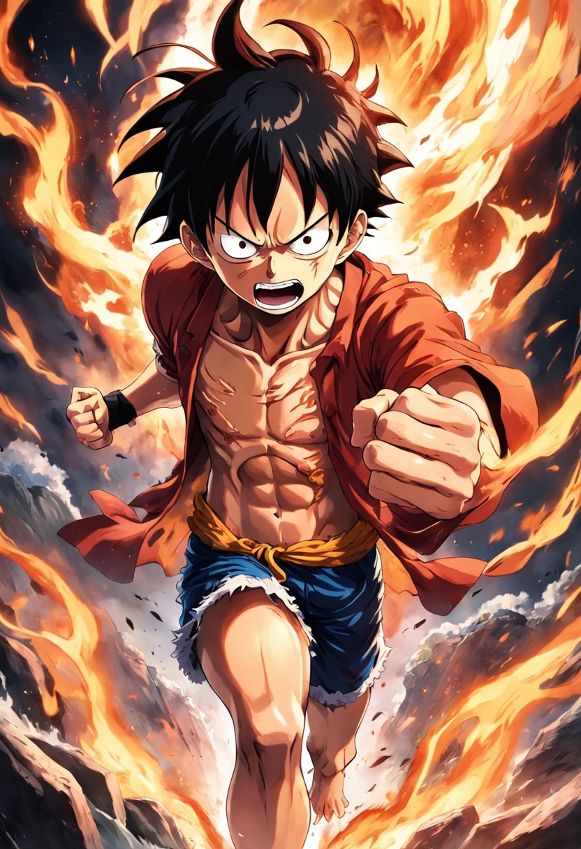 A cartoon image of a man running through a fire - SeaArt AI