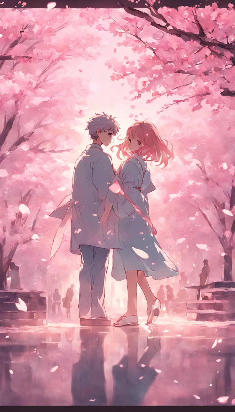 Anime couple in a park with cherry blossoms - SeaArt AI