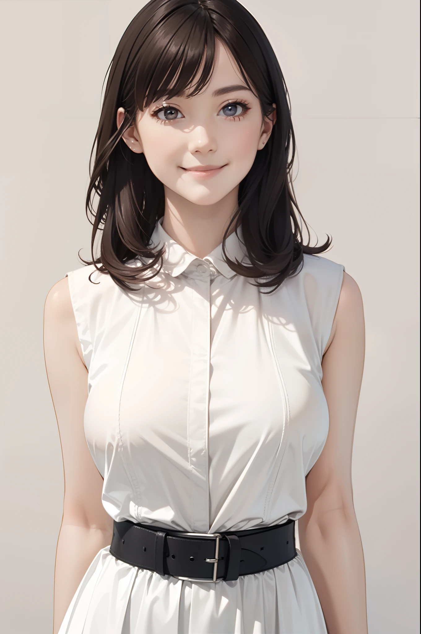 A close up of a woman in a white dress with a belt - SeaArt AI