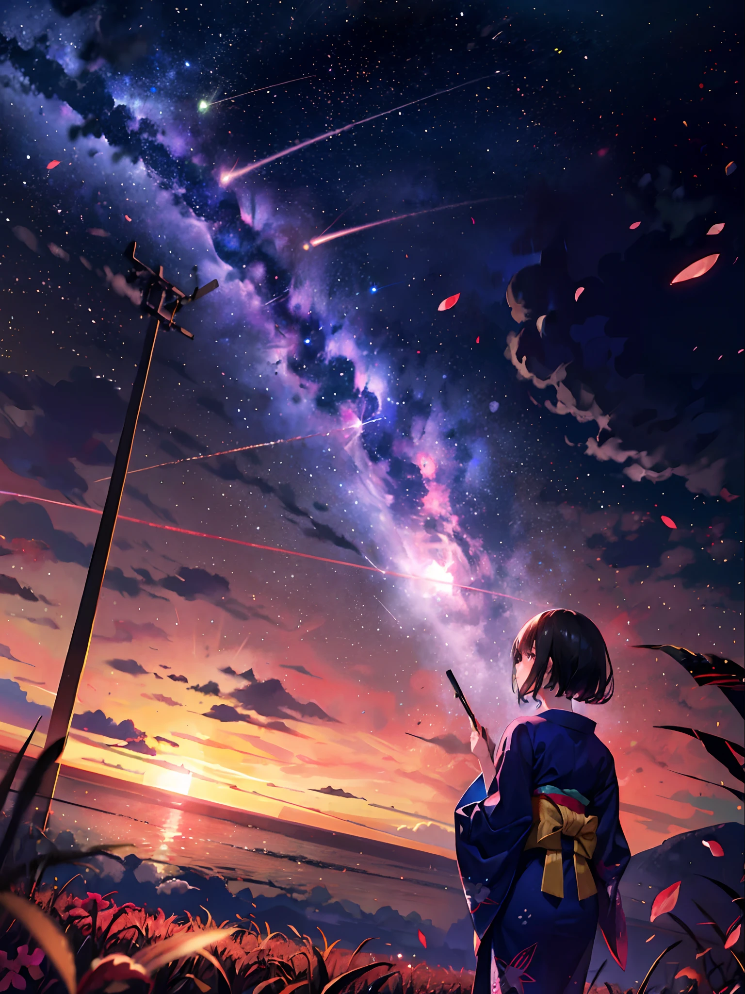 Anime girl looking at the stars in the sky - SeaArt AI