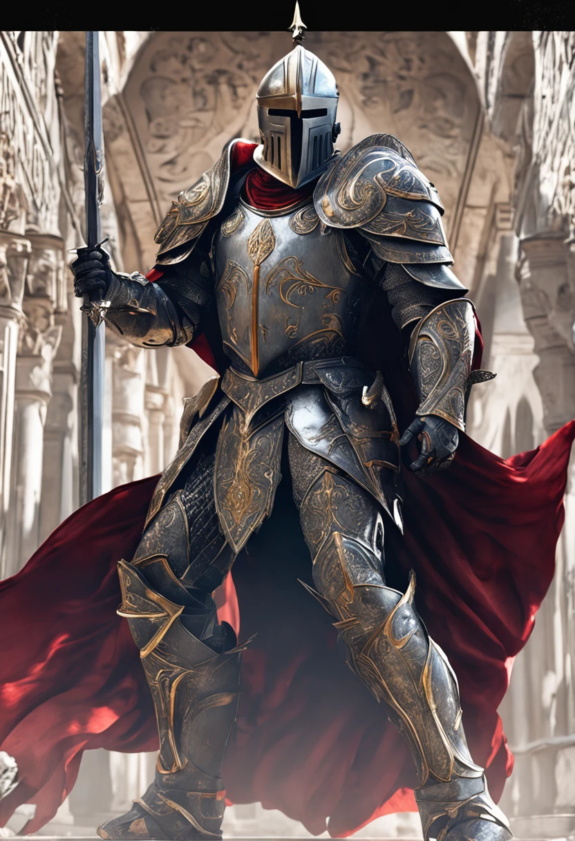 A close up of a knight in armor with a sword - SeaArt AI