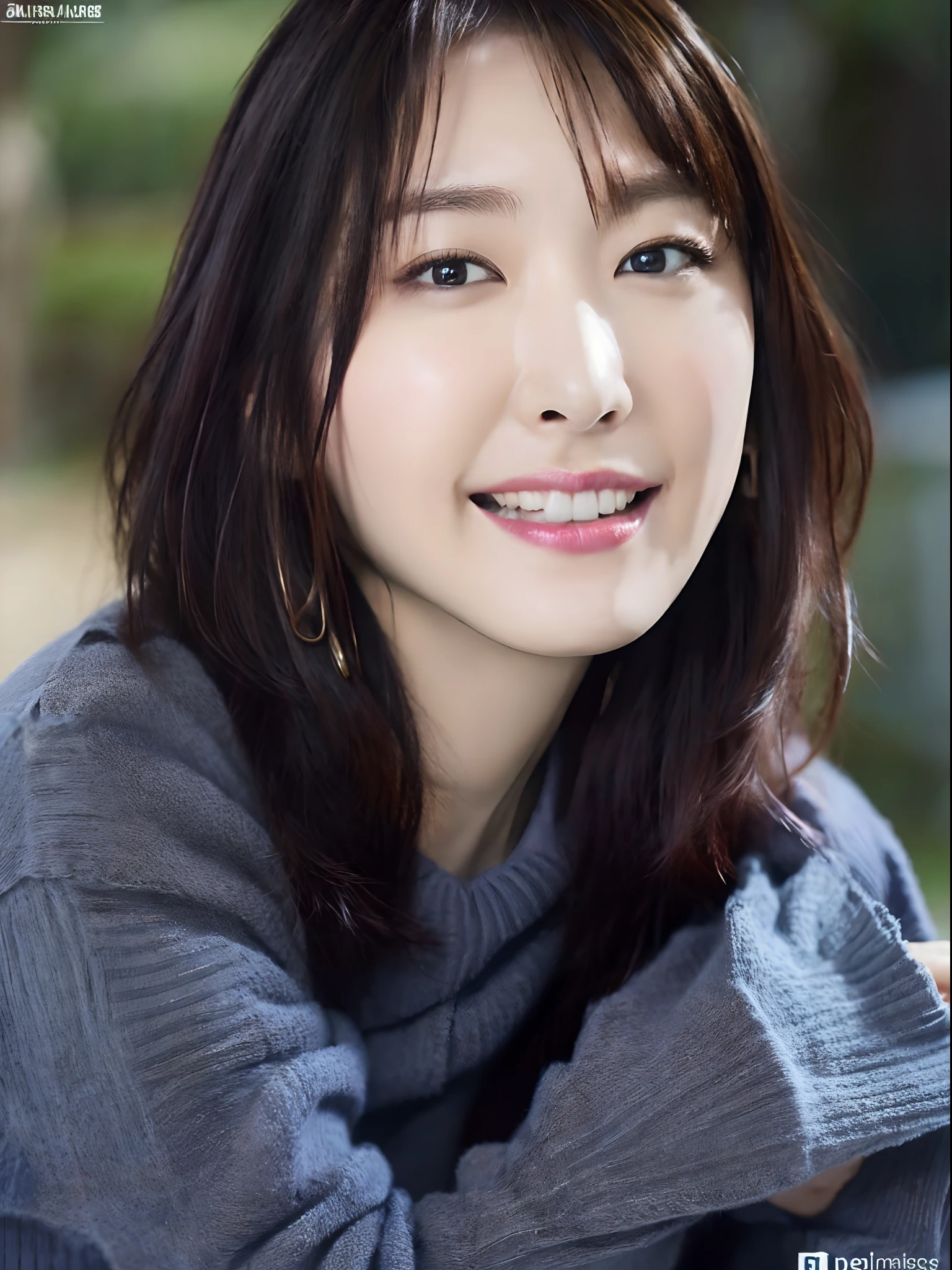 A close up of a woman with long hair and a sweater - SeaArt AI