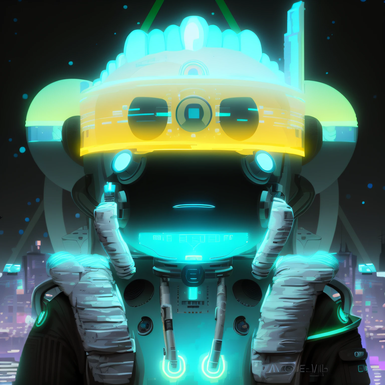 A close up of two people in space suits with a yellow helmet - SeaArt AI