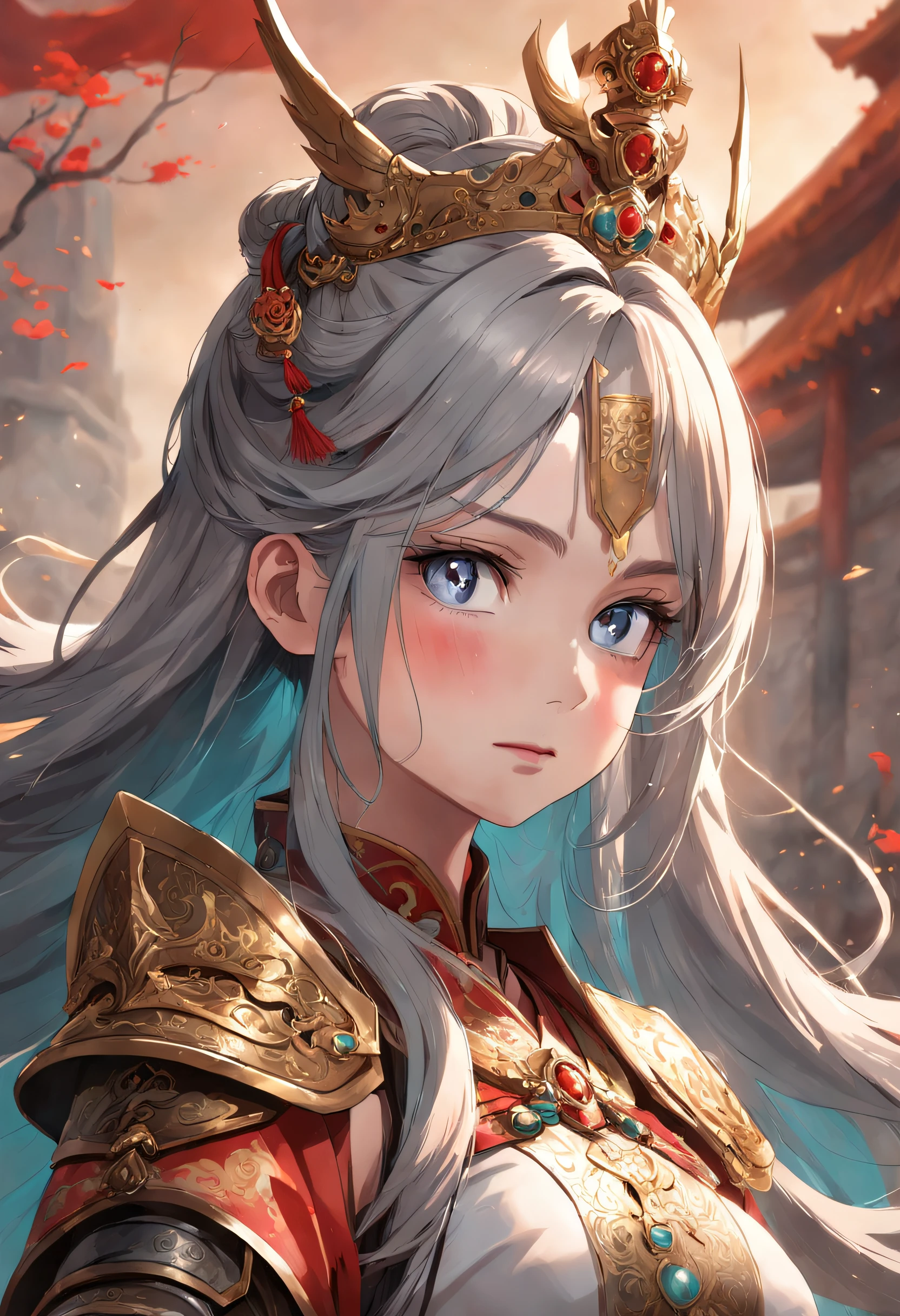 A woman with long hair wearing a crown and a red dress - SeaArt AI