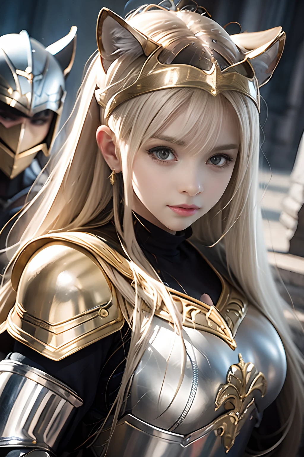 A close up of a woman in armor with a helmet on - SeaArt AI