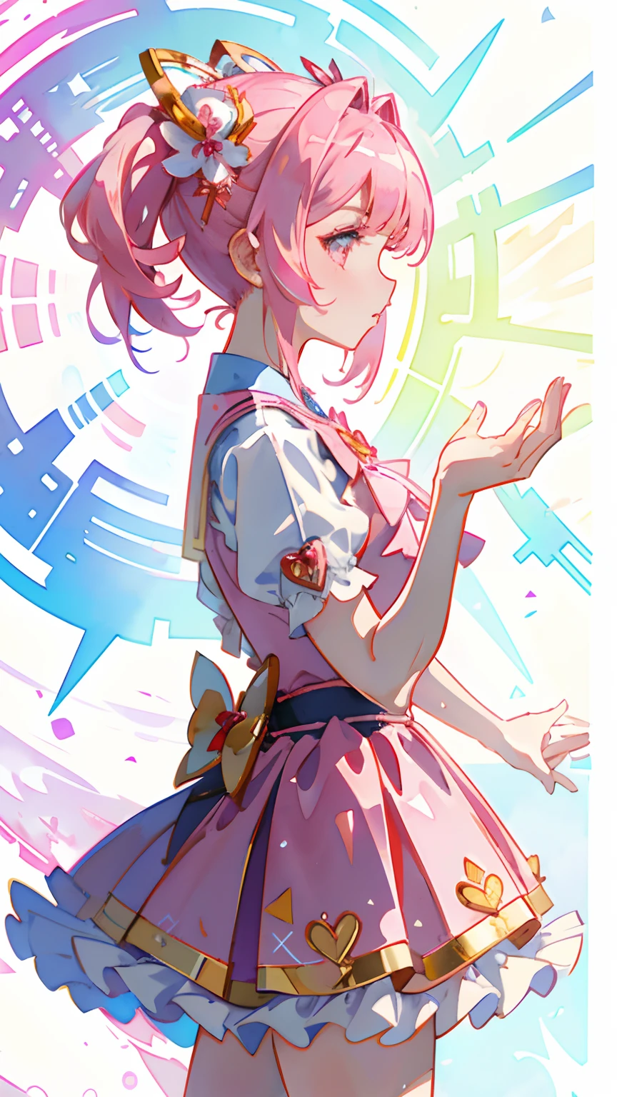 Anime girl with pink hair and a pink dress holding a flower - SeaArt AI