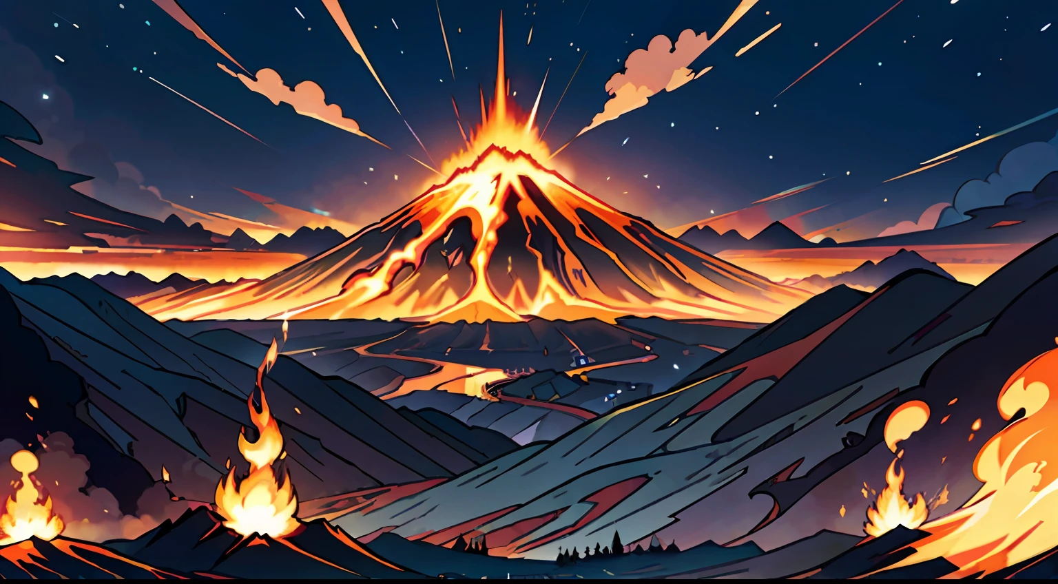 A cartoon of a volcano with lava and lava spewing out of it - SeaArt AI