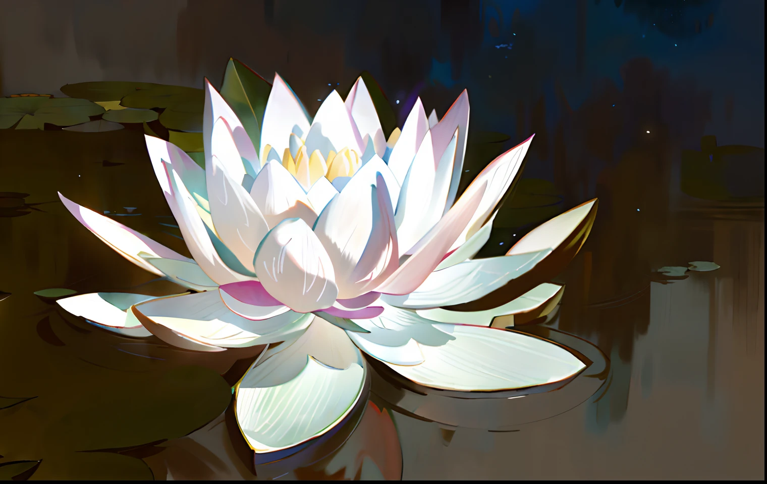 There is a painting of a white water lily in a pond - SeaArt AI