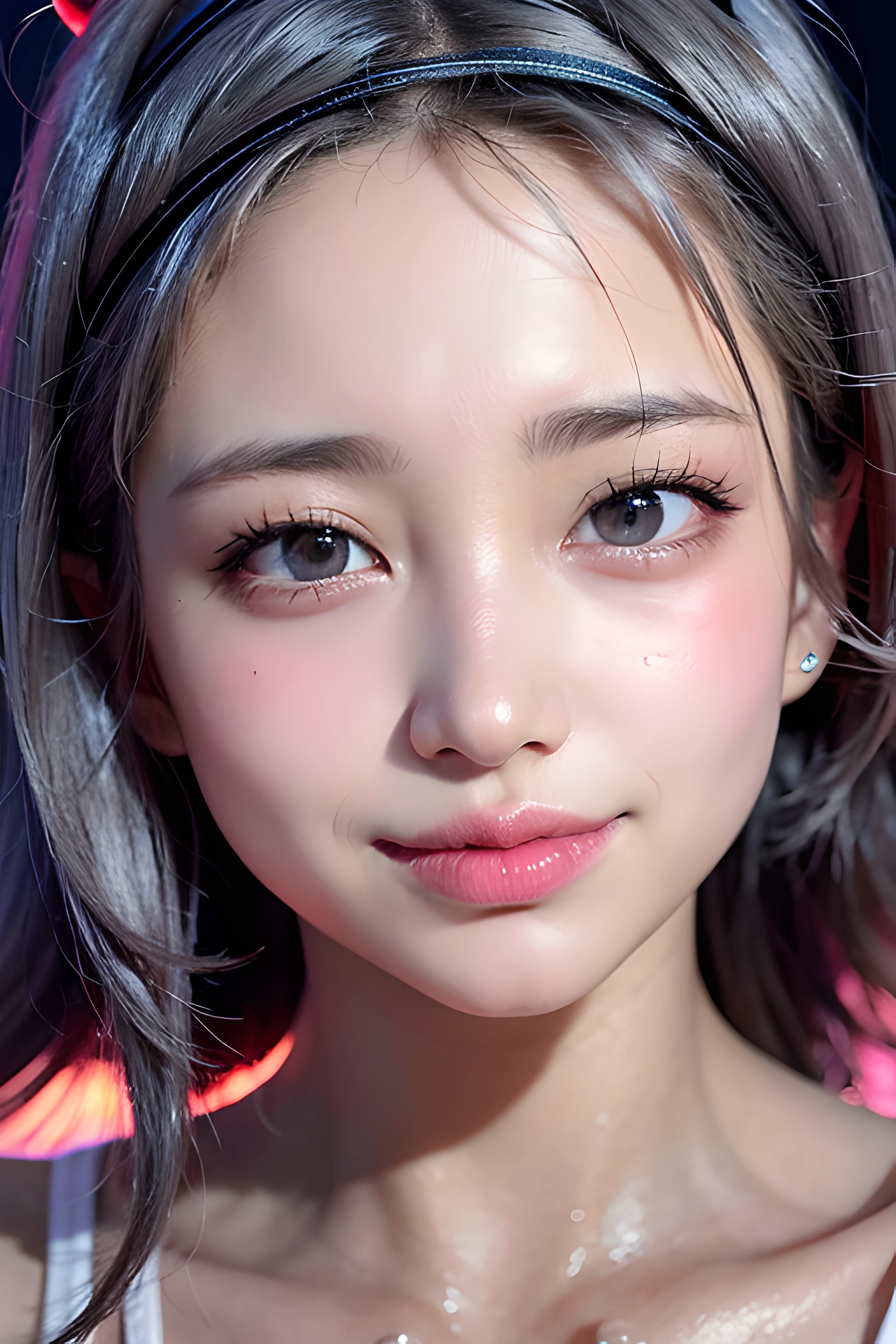 A close up of a woman with a white top and a pink background - SeaArt AI