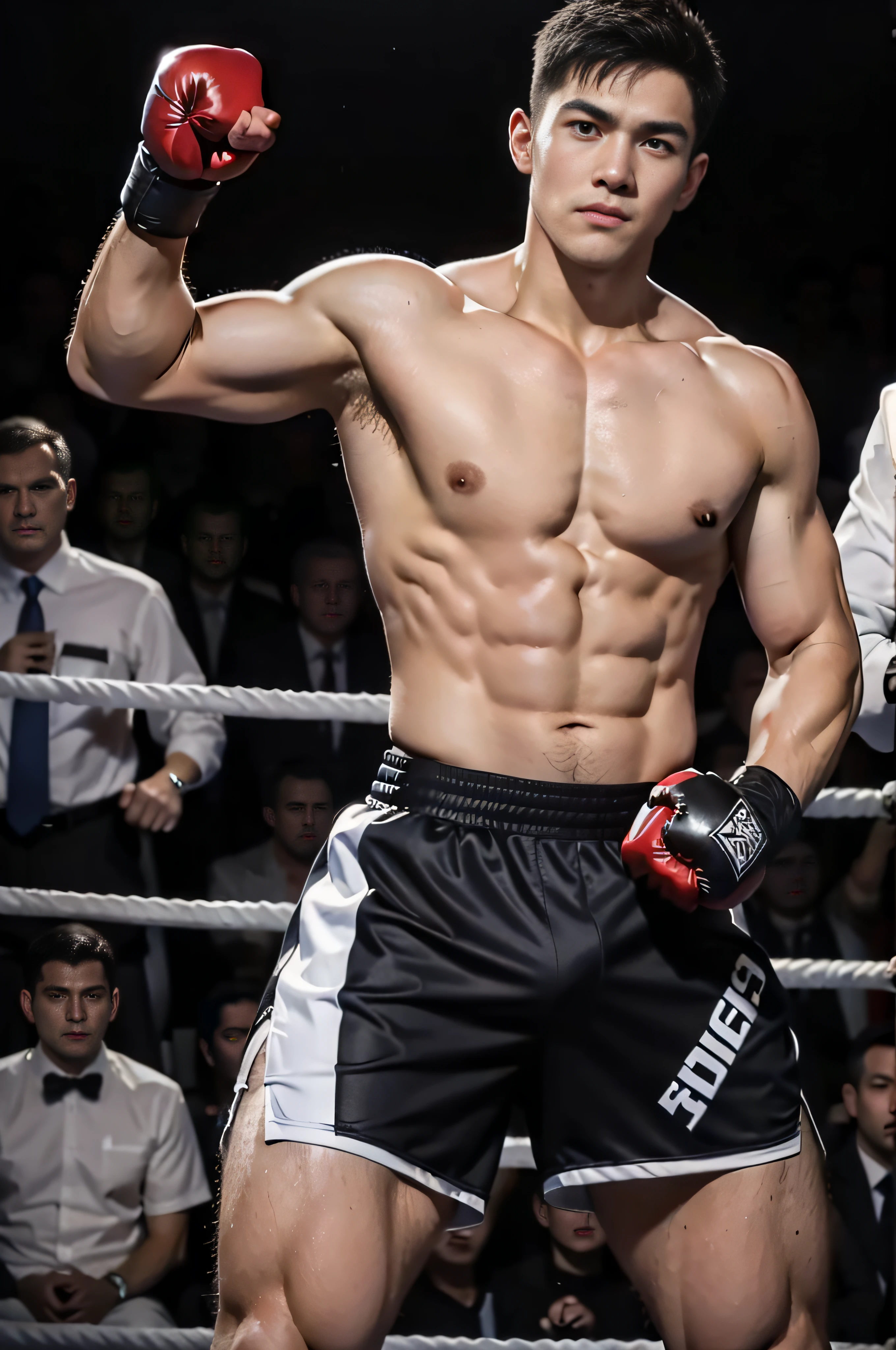 Arafed male boxer in a boxing ring with a crowd watching - SeaArt AI