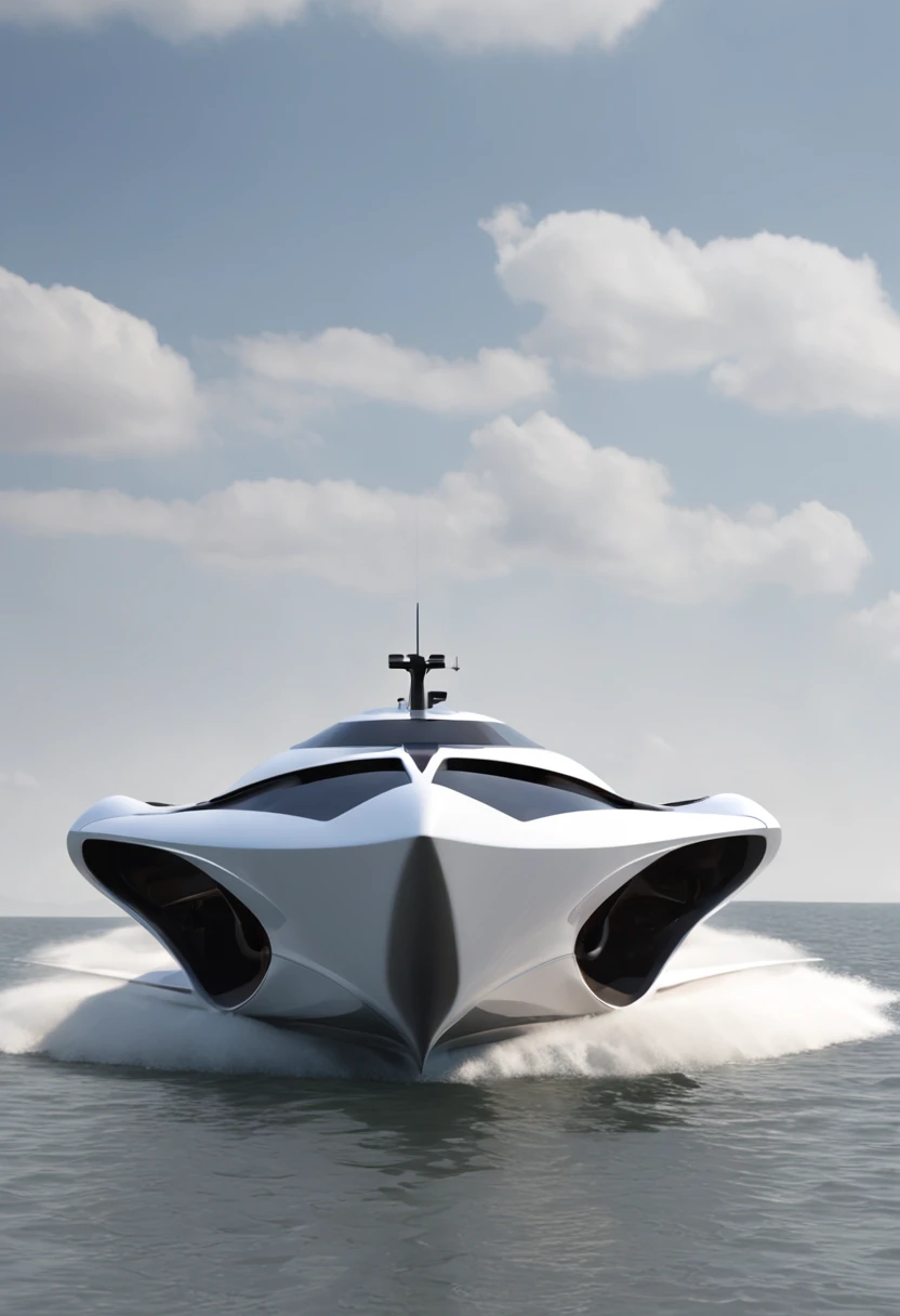 Arafed boat in the water with a jet coming out of it - SeaArt AI