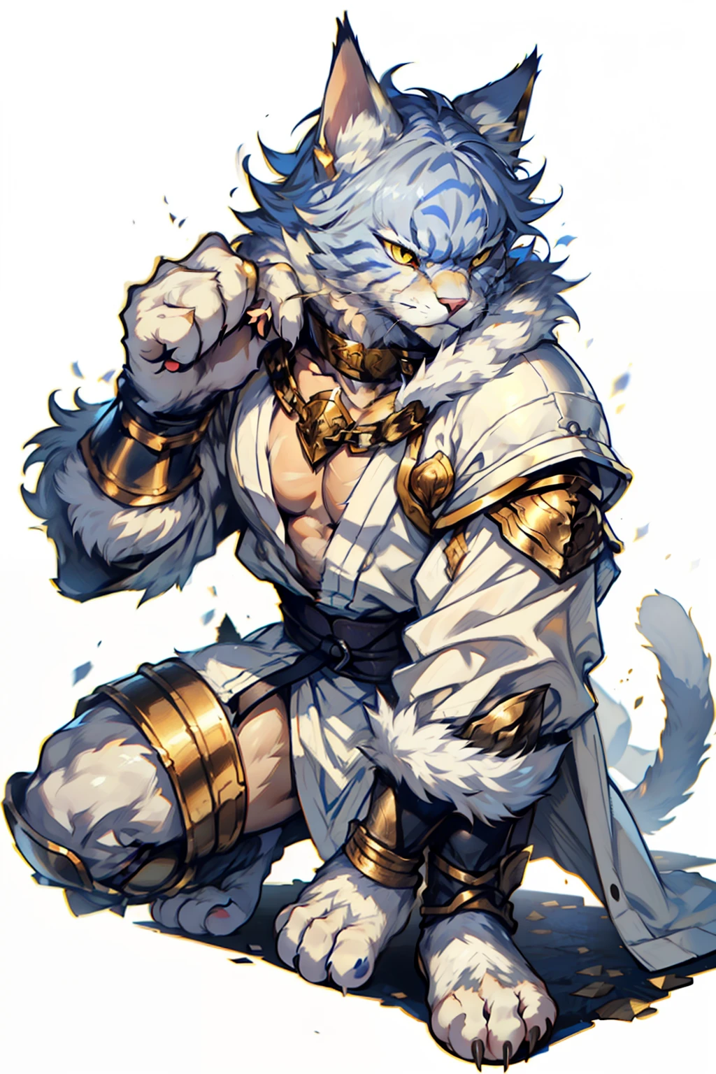 A close up of a cat with a sword and armor - SeaArt AI