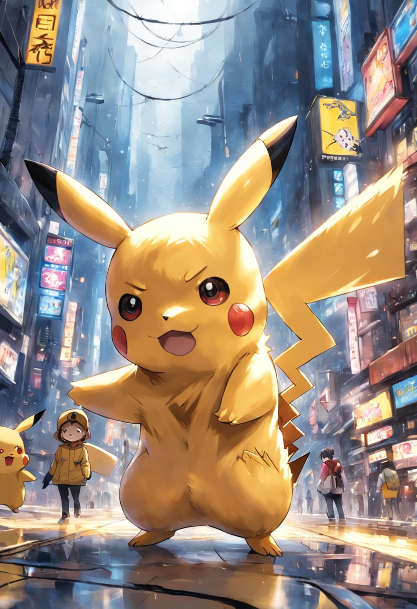Pokemon pikachu is standing in the middle of a city - SeaArt AI