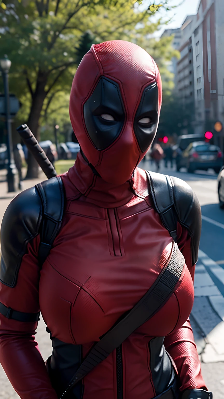 Arafed deadpool in a red leather outfit with a knife - SeaArt AI