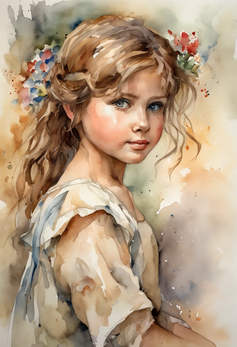A painting of a young girl with a flower in her hair - SeaArt AI
