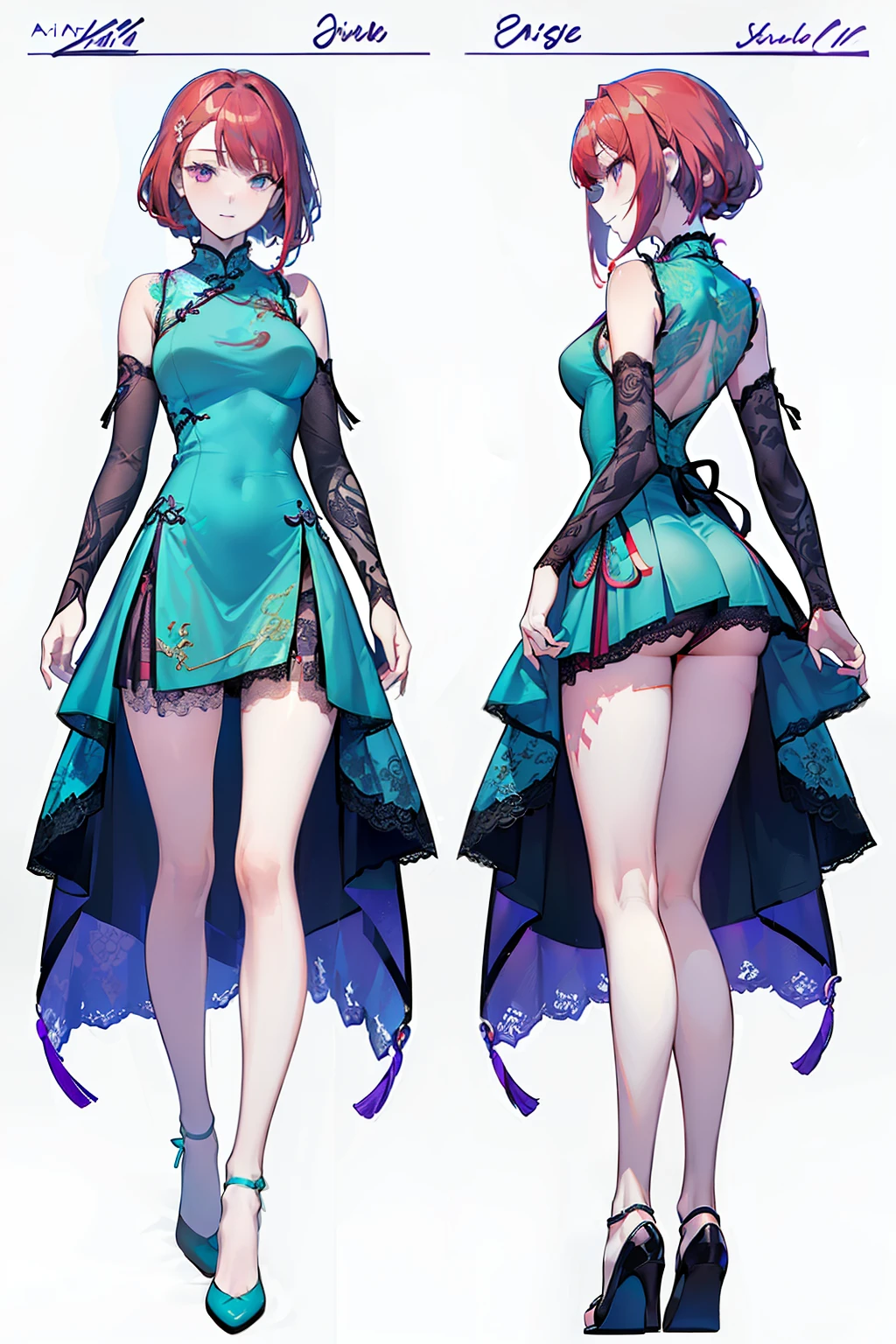 A close up of two different views of a woman in a dress - SeaArt AI