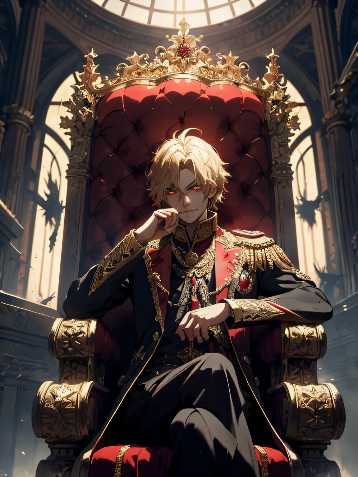 A close up of a person sitting on a throne with a sword - SeaArt AI