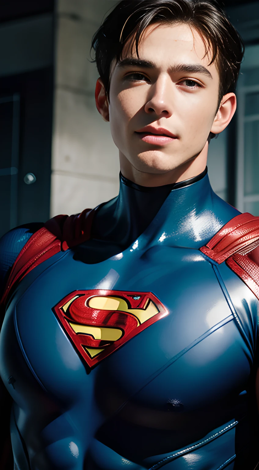 A close up of a man in a superman costume posing for a picture - SeaArt AI