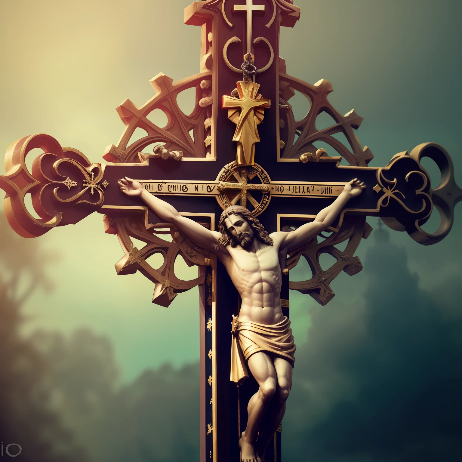 Arafed image of a cross with a jesus on it - SeaArt AI